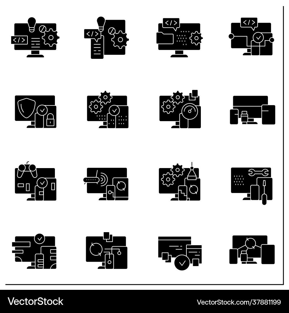 Cross platform glyph icons set Royalty Free Vector Image