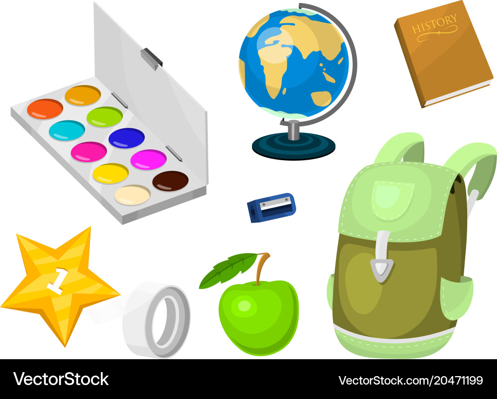 School supplies stationery educational backpack Vector Image