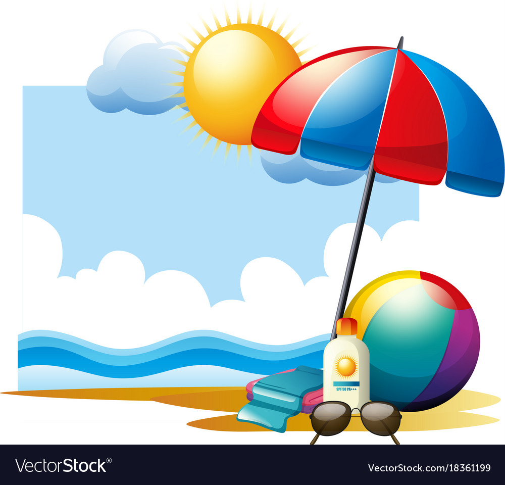 Summer scene with ball and umbrella on beach Vector Image