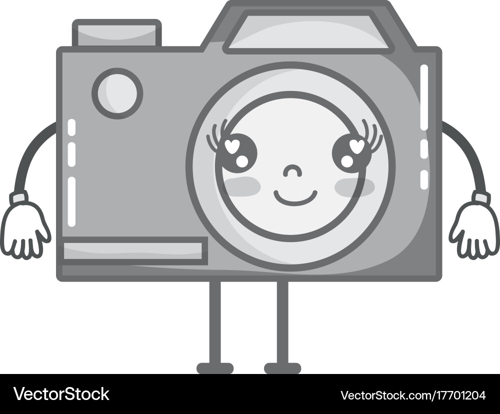Grayscale kawaii cute happy digital camera Vector Image
