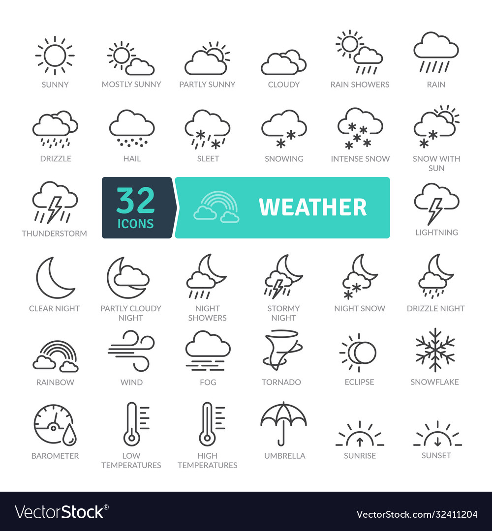 Weather icons pack thin line icons set Royalty Free Vector Weather icons pack thin line icons set Royalty Free Vector