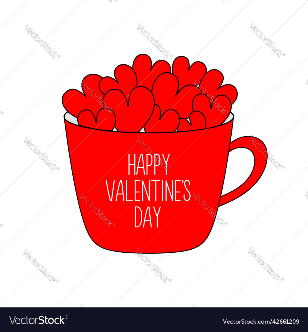 Happy valentines day red mug cup full of heart Vector Image