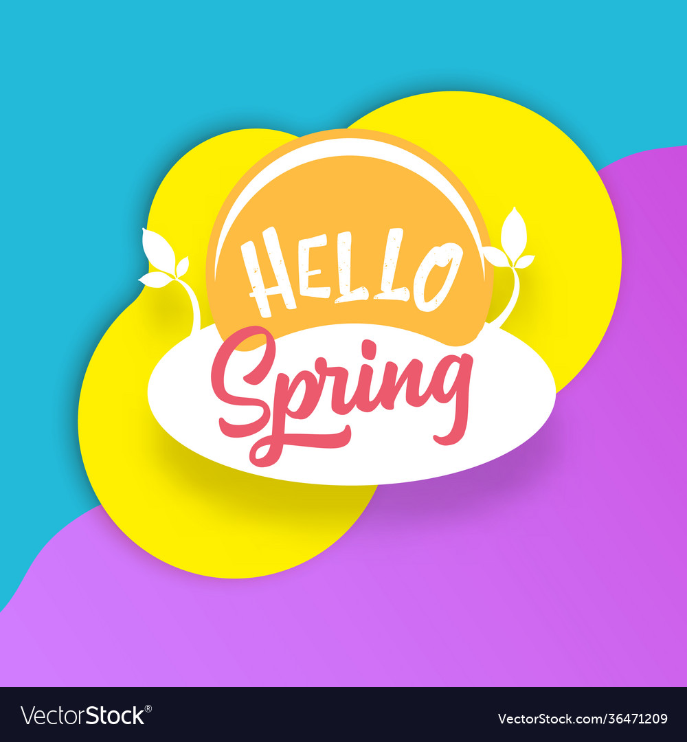 Hello spring cut paper style label with ribbon Vector Image