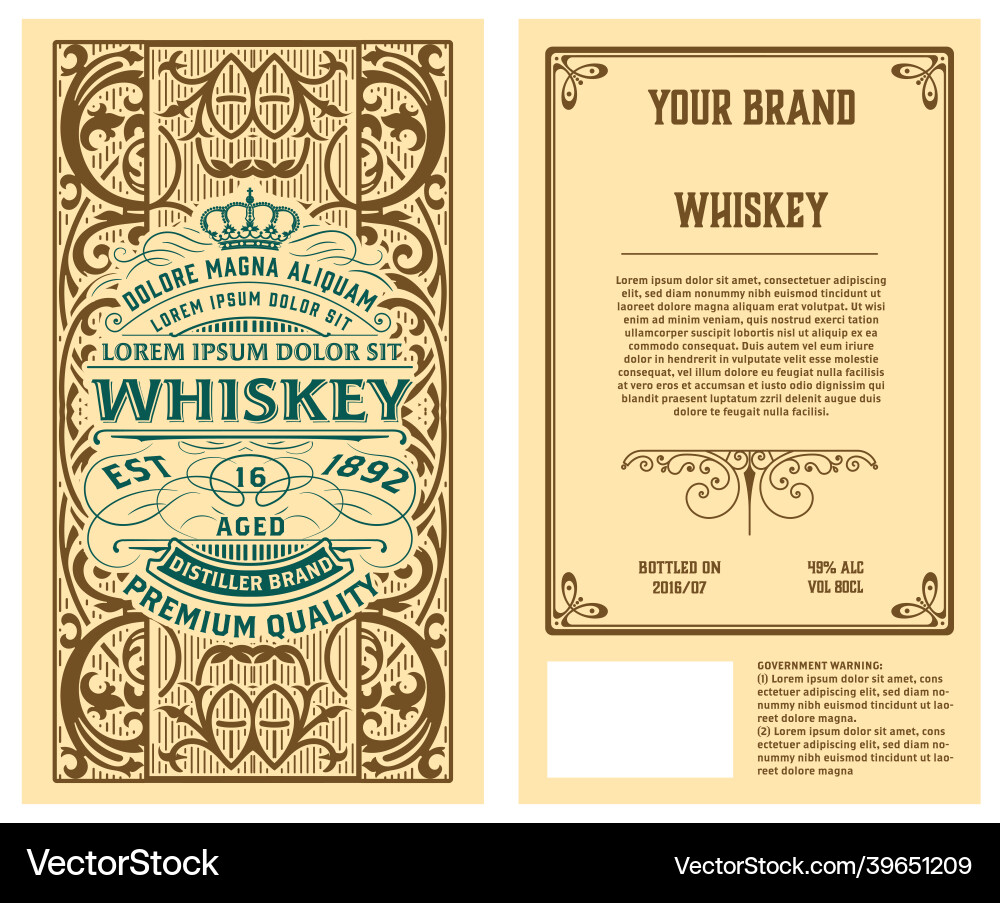 Whiskey label with old frames Royalty Free Vector Image