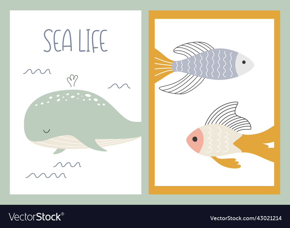 Collection of sea posters with animals Royalty Free Vector