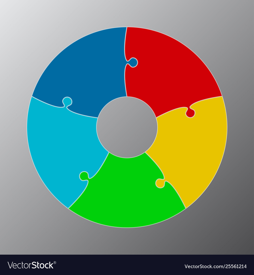 Five Pieces Jigsaw Puzzle Circles Info Graphic Vector Image