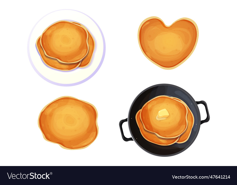 Set pancakes in plate heary shape stack Royalty Free Vector