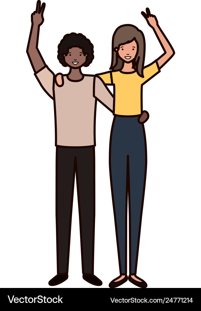 Young couple with hands up avatar character Vector Image