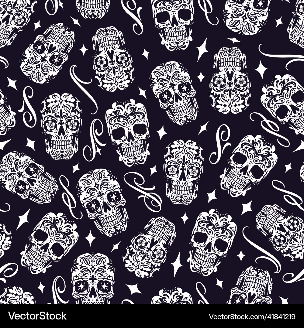 Calavera skulls vintage seamless design Royalty Free Vector