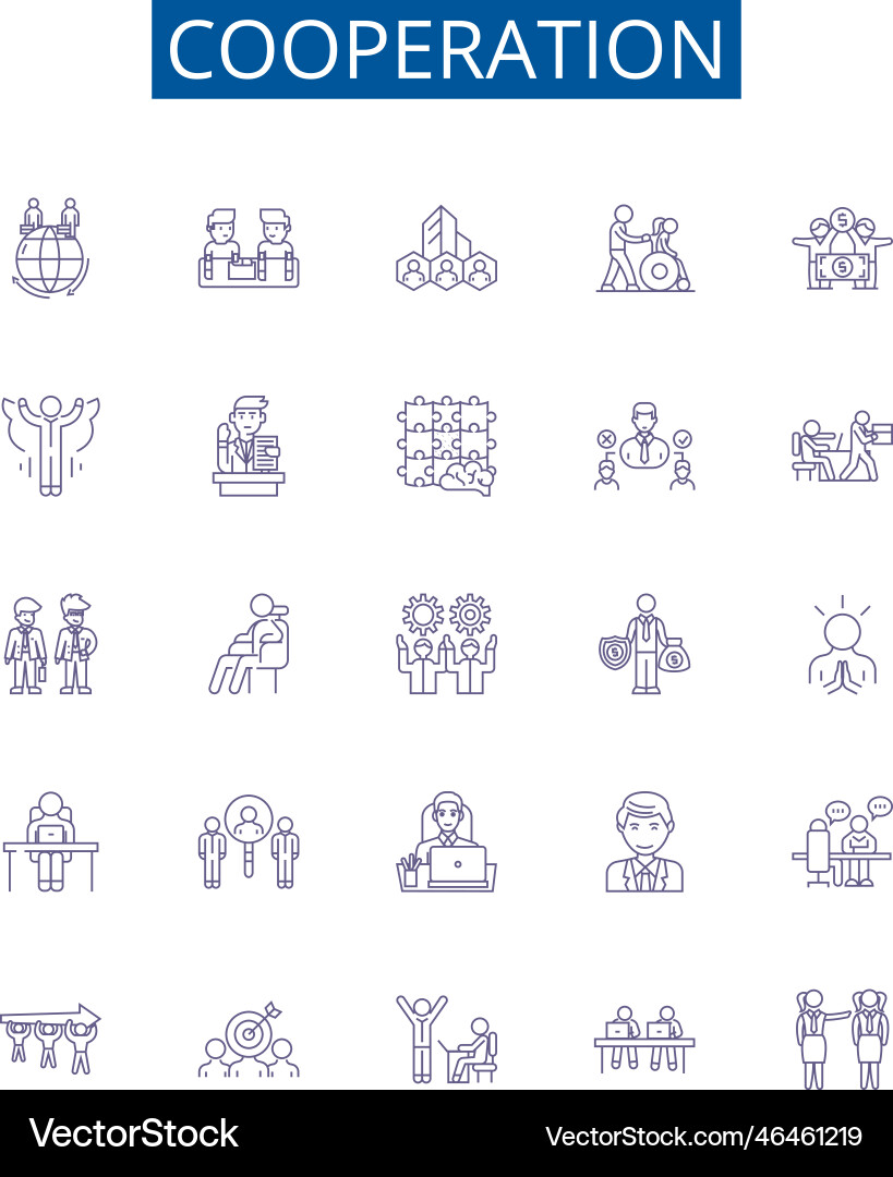 Cooperation line icons signs set design Royalty Free Vector