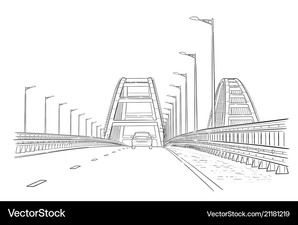 Hand drawn sketch crimean bridge Royalty Free Vector Image