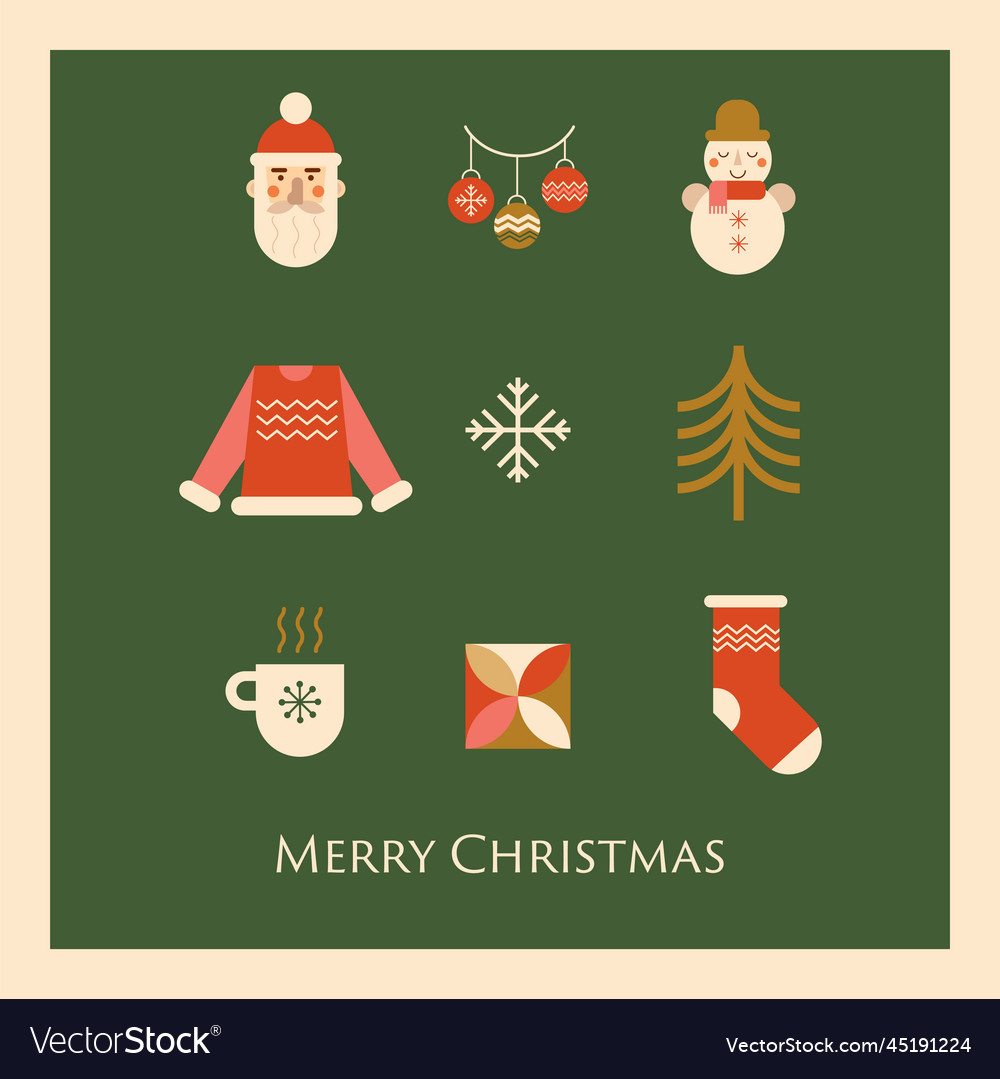 Geometric christmas poster simple icons Royalty Free Vector