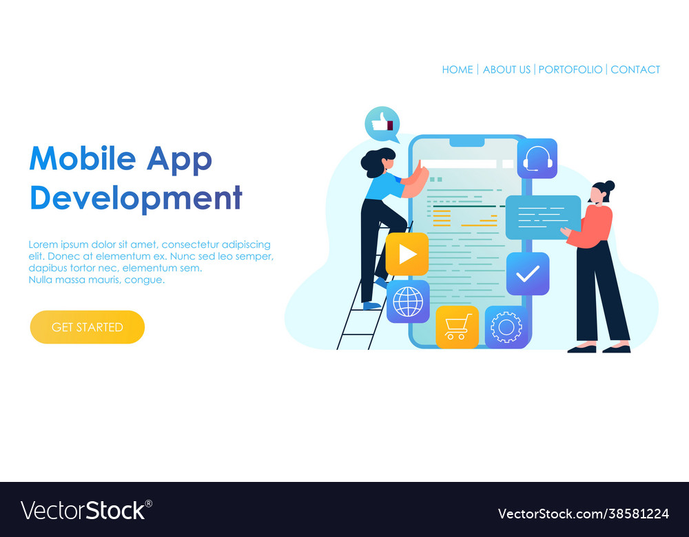 Mobile app development landing page website Vector Image Mobile app development landing page website Vector Image