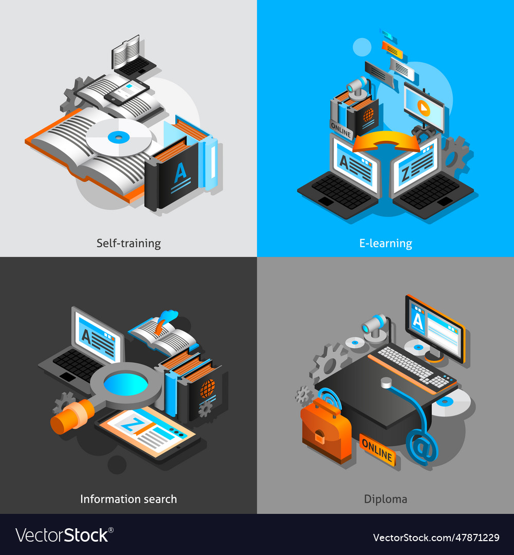 E-learning isometric set isometric set Royalty Free Vector
