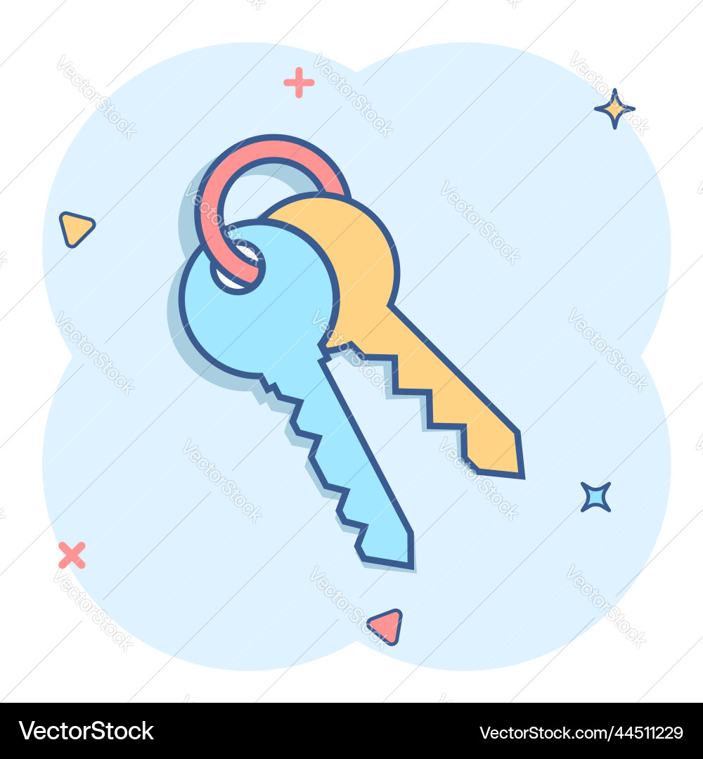 Key icon in comic style password cartoon on white Vector Image