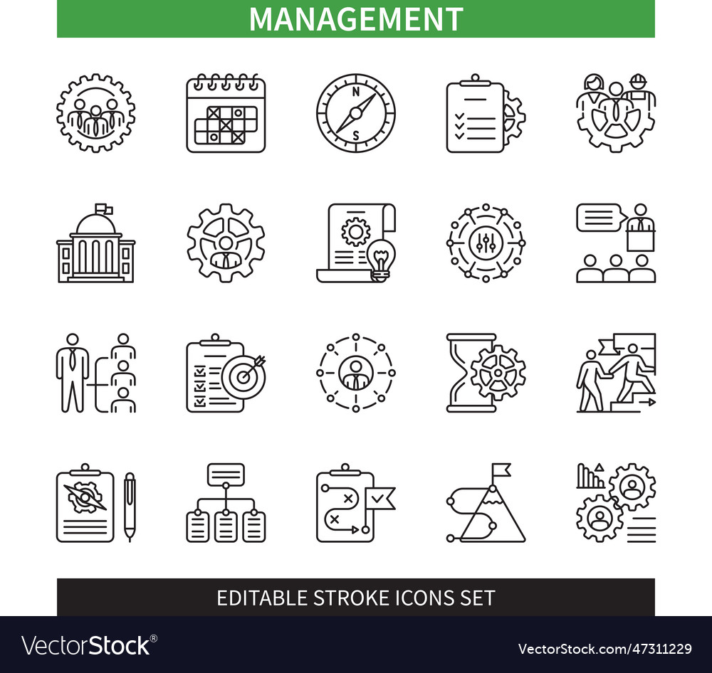 Management editable stroke icon set Royalty Free Vector Management editable stroke icon set Royalty Free Vector