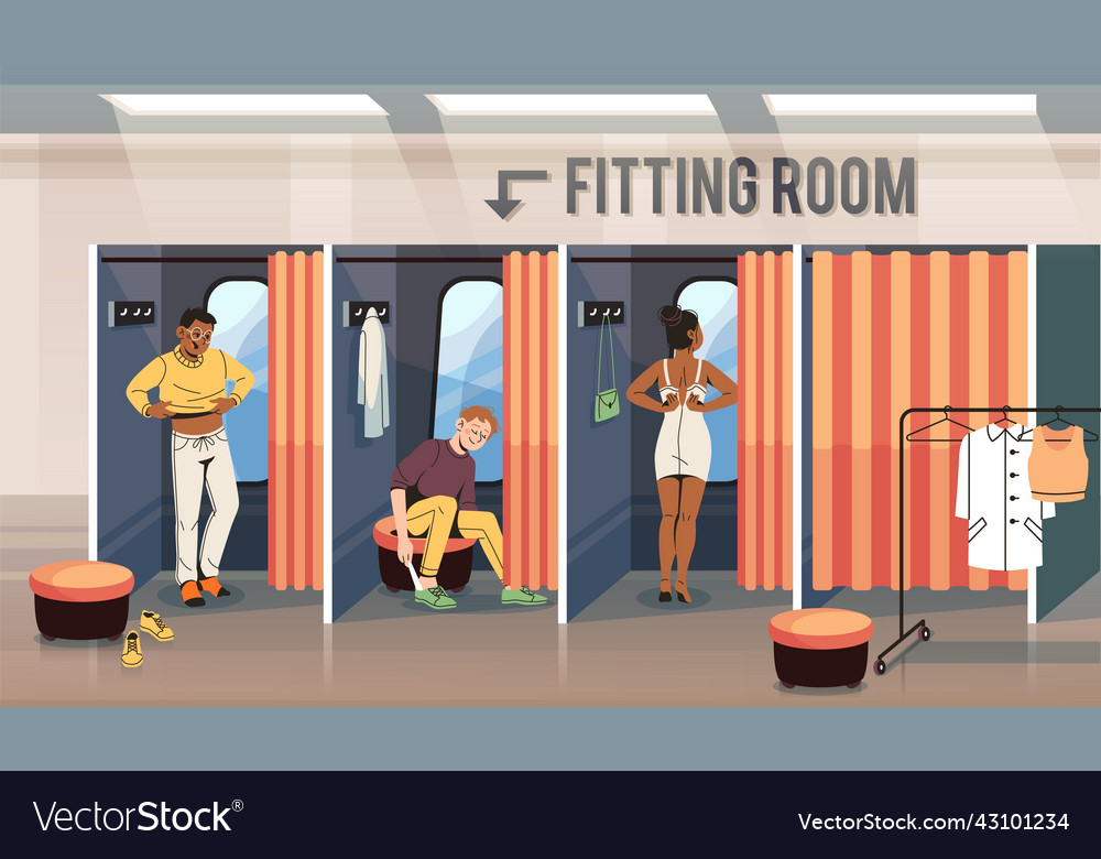 Fitting room people men and woman Royalty Free Vector Image Fitting room people men and woman Royalty Free Vector Image