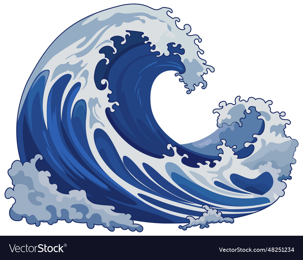 Isolated traditional japanese wave in cartoon Vector Image