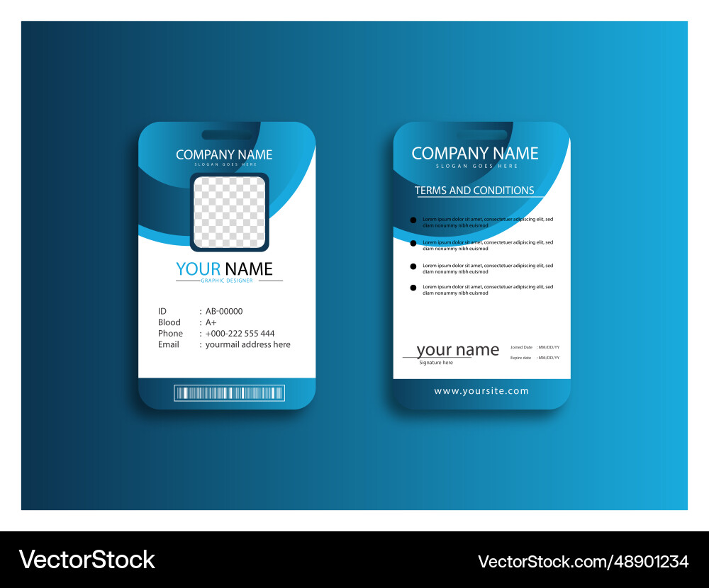 Office employee id card template font and back vec