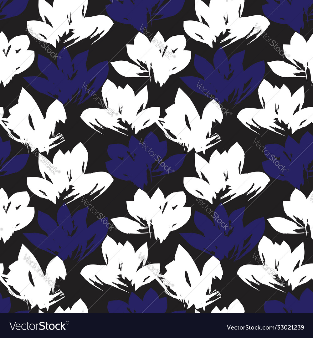 Blue floral brush strokes seamless pattern Vector Image