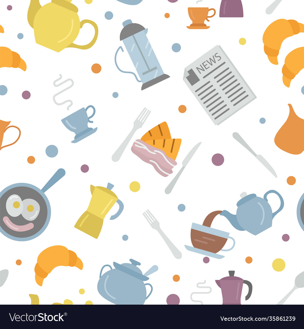 Breakfast flat seamless pattern Royalty Free Vector Image