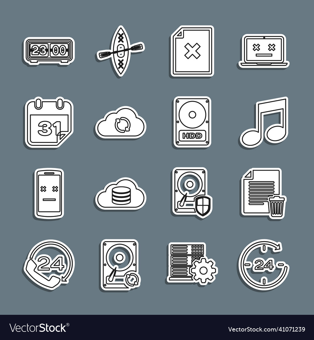 Set line clock 24 hours delete file document Vector Image