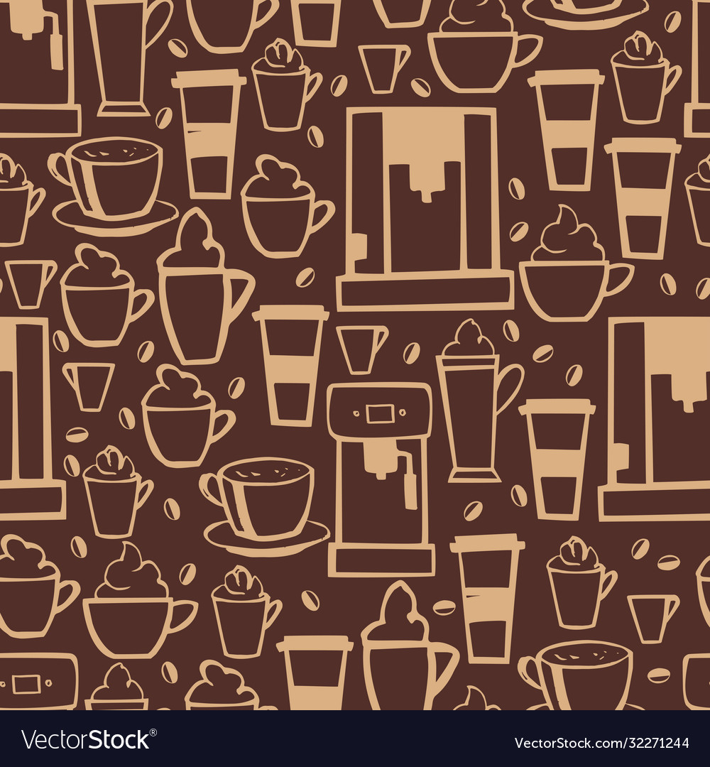 Hand drawn coffee seamless pattern Royalty Free Vector Image Hand drawn coffee seamless pattern Royalty Free Vector Image