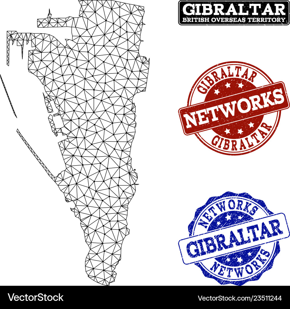 Polygonal network mesh map of gibraltar Royalty Free Vector