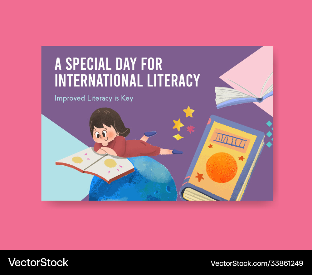 Facebook template with international literacy day Vector Image