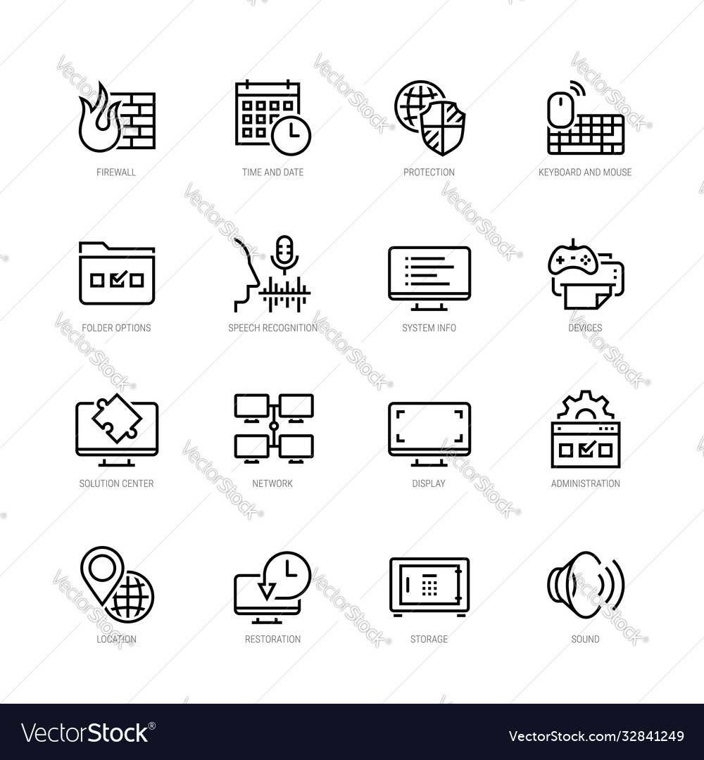 Operating system tools icon set in thin line style