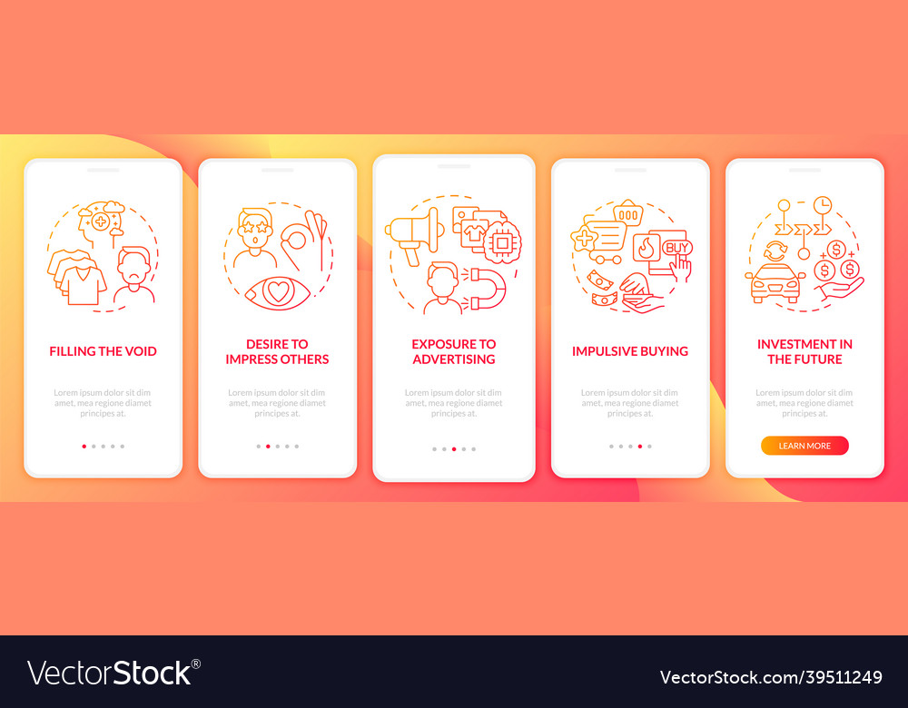 Reasons for consumerism red gradient onboarding Vector Image Reasons for consumerism red gradient onboarding Vector Image