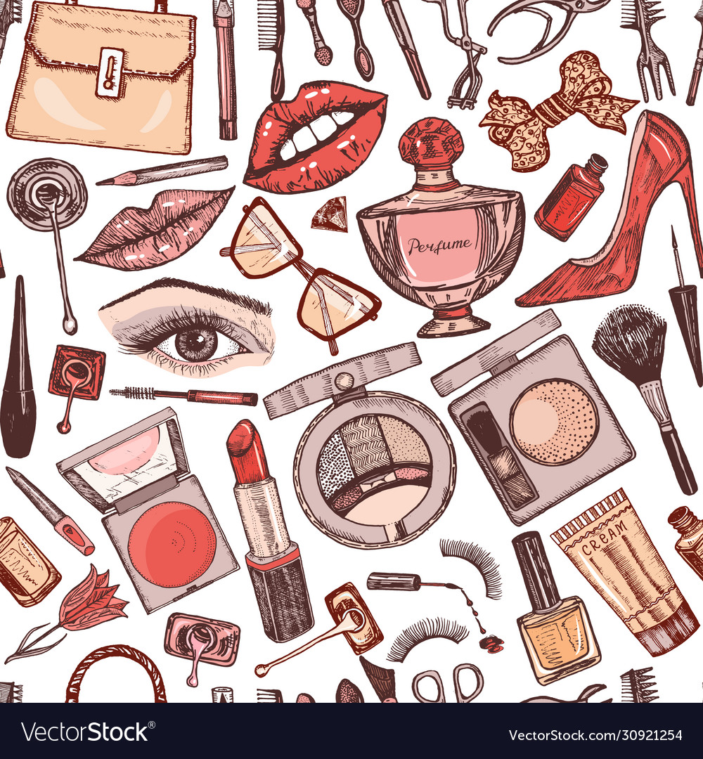 Cosmetics For Makeup Seamless Pattern Royalty Free Vector 