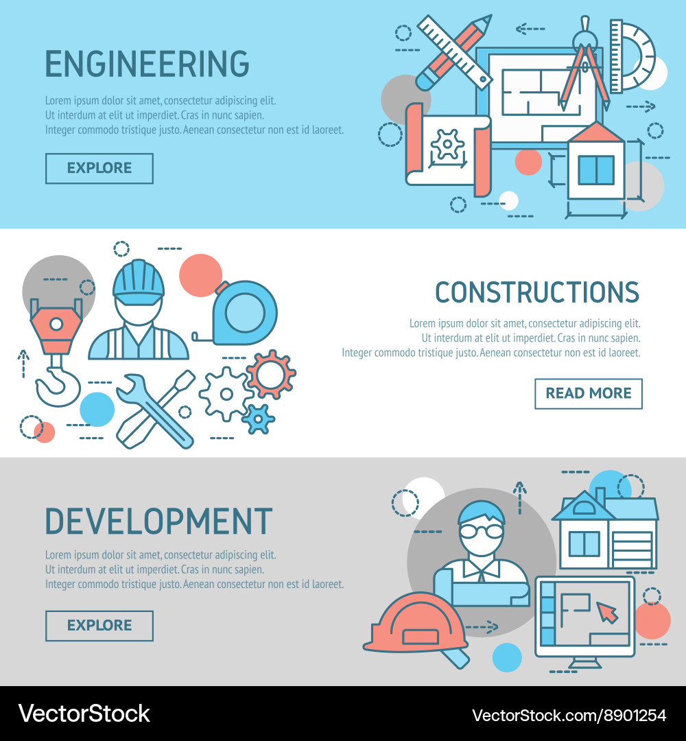 Engineering And Constructions Banners Set Vector Image