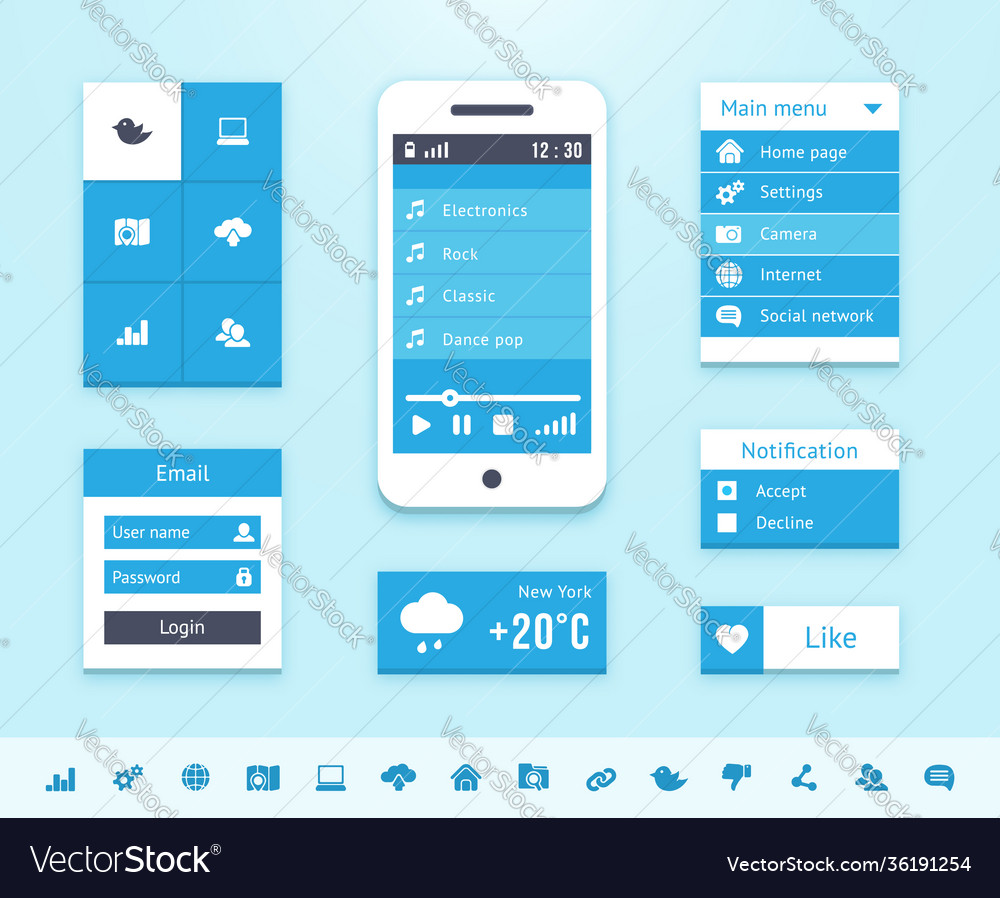 Mobile os ui interface elements Royalty Free Vector Image