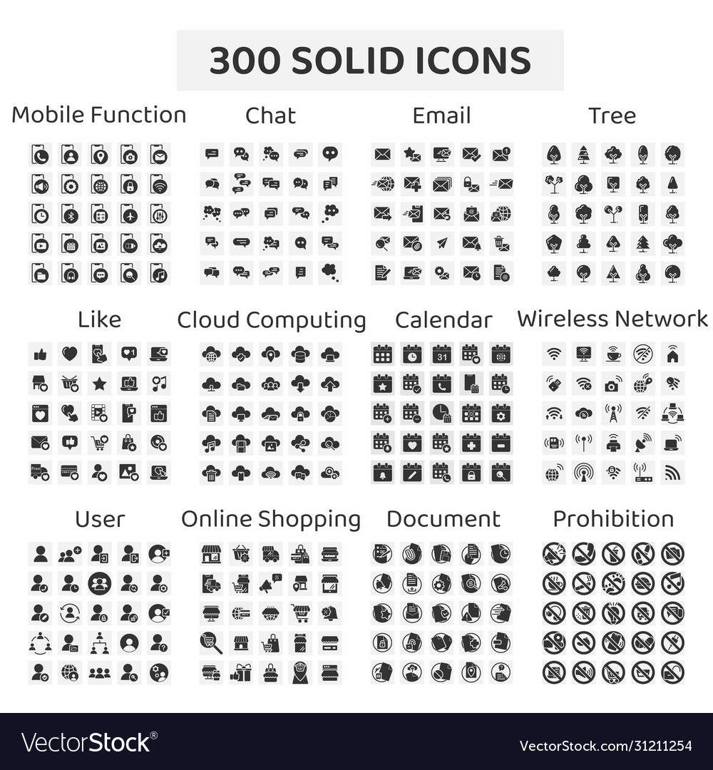 Set 300 solid icons mobile function chat Vector Image