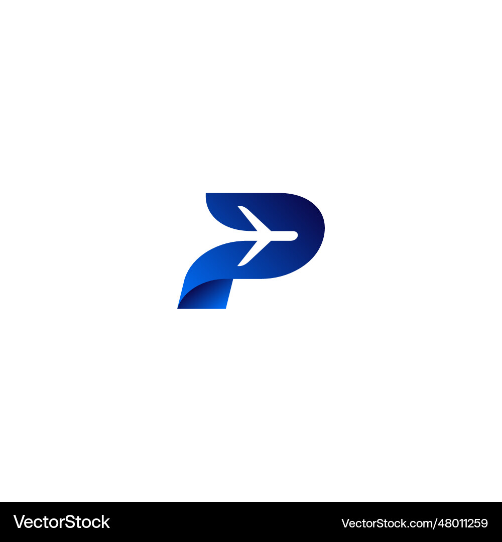 Airplane silhouette inside letter p Royalty Free Vector