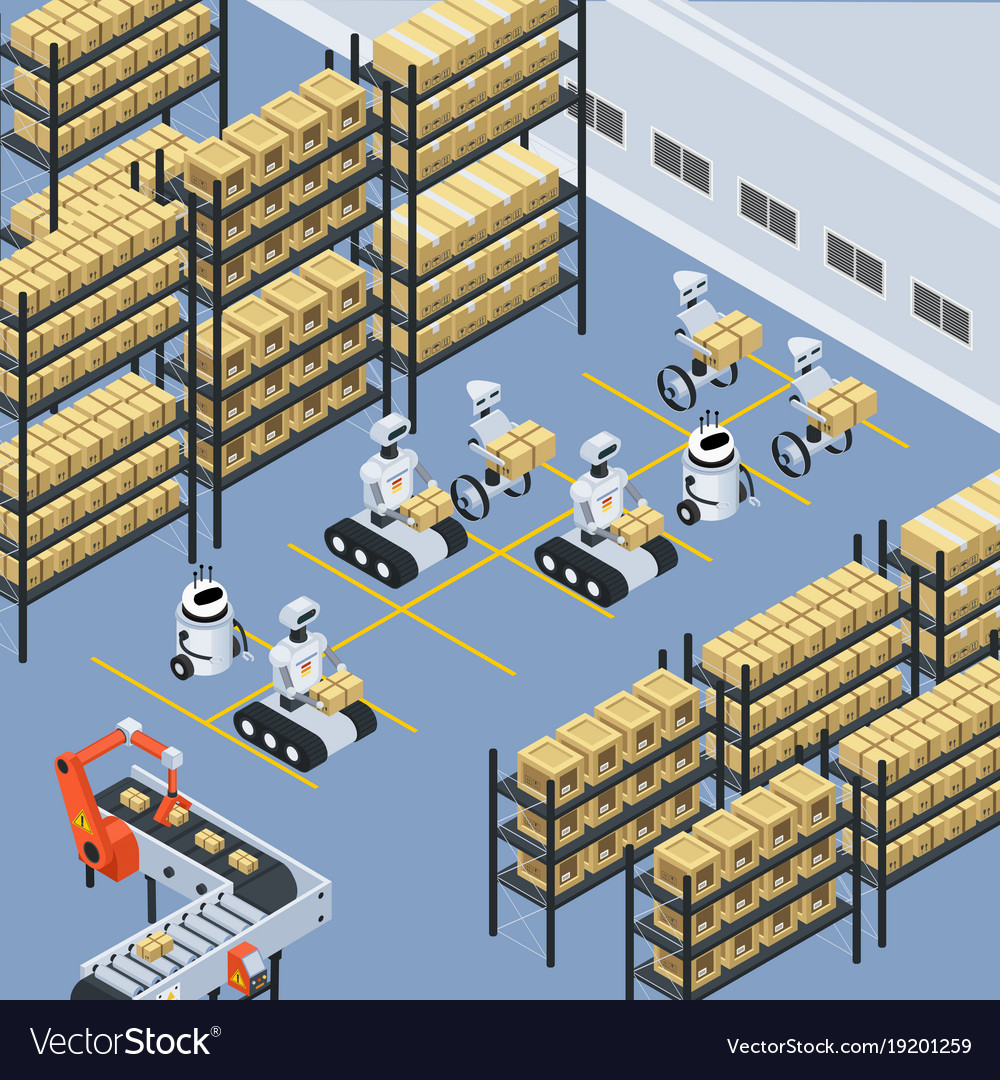 Automatic logistics delivery isometric background Vector Image Automatic logistics delivery isometric background Vector Image