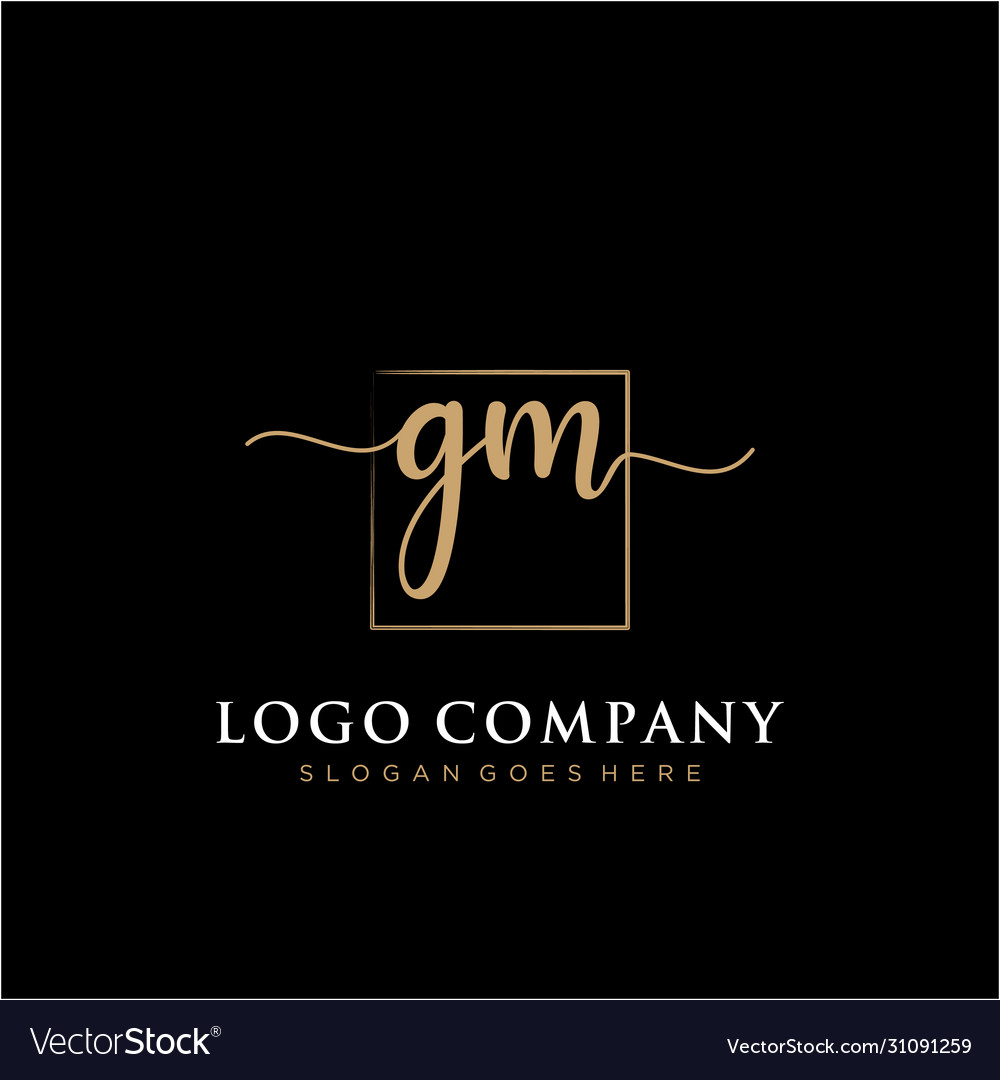 Gm initial handwriting logo with rectangle Vector Image