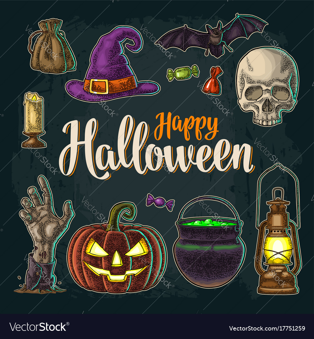 happy-halloween-calligraphy-lettering-and-set-vector-image