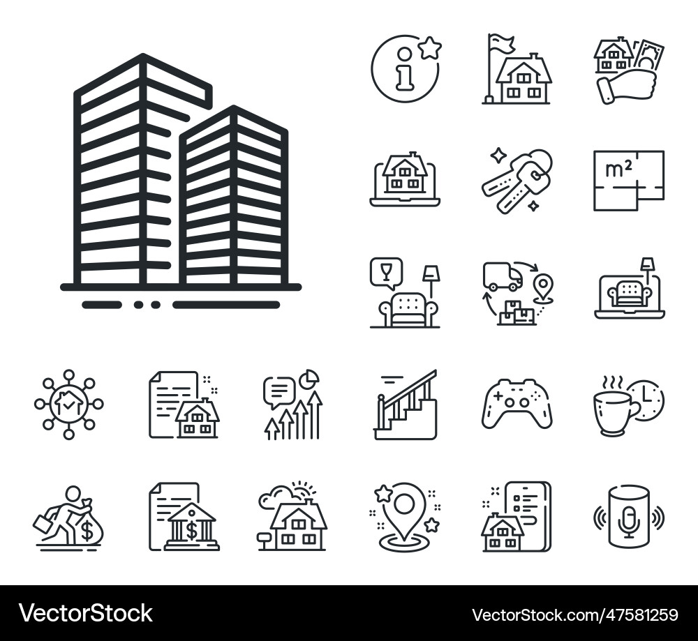 Skyscraper buildings line icon city architecture Vector Image