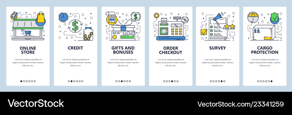 Web site onboarding screens online store cash Vector Image