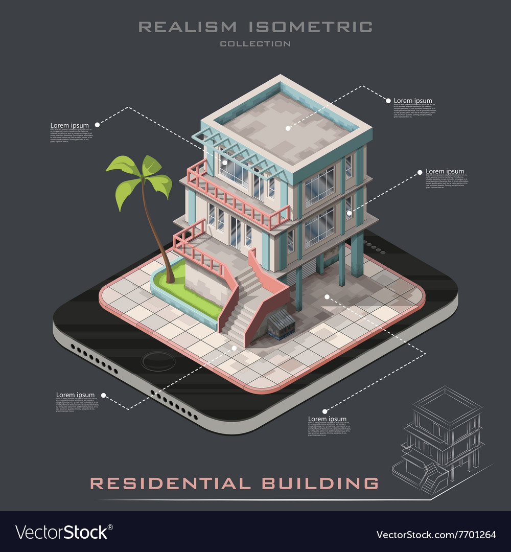 Realistic isometric modern house infographic Vector Image Realistic isometric modern house infographic Vector Image