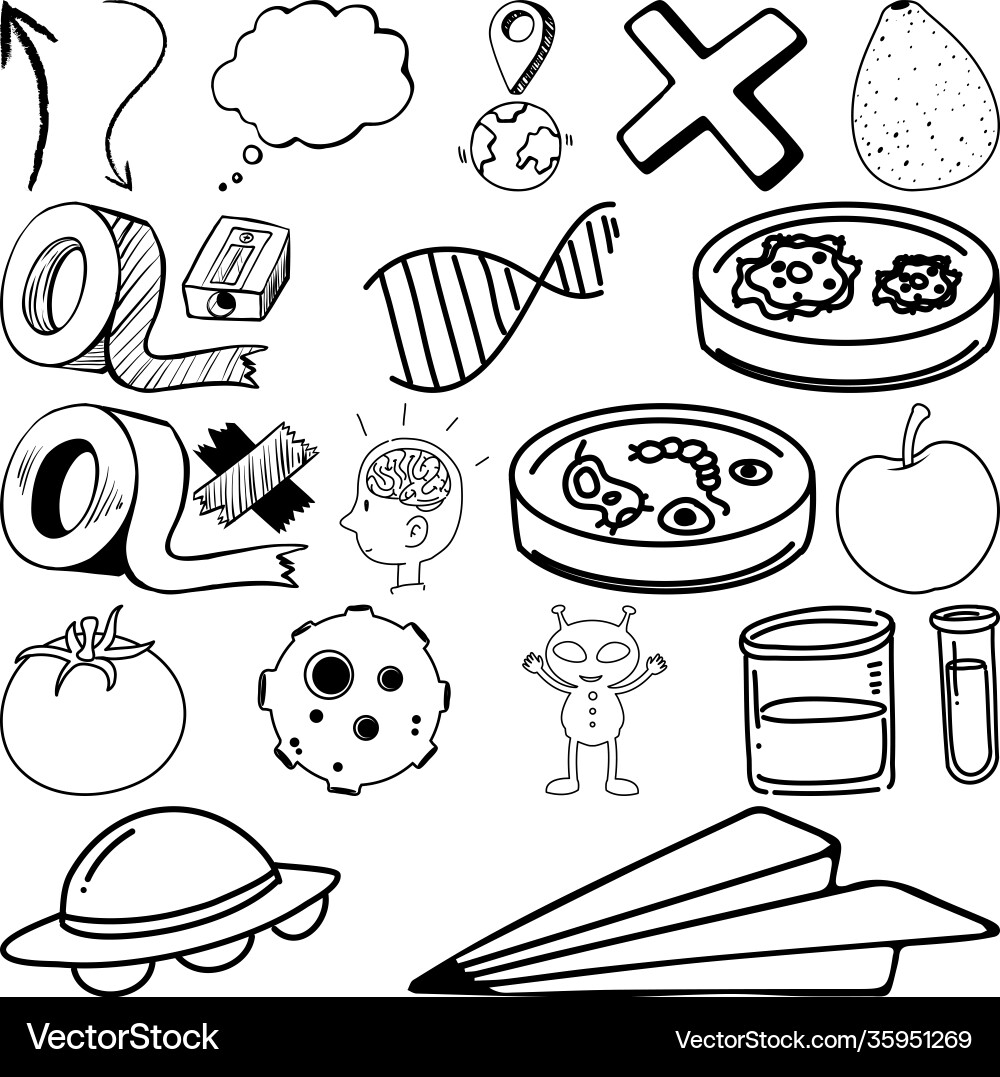 Set item and symbol hand drawn doodle Royalty Free Vector