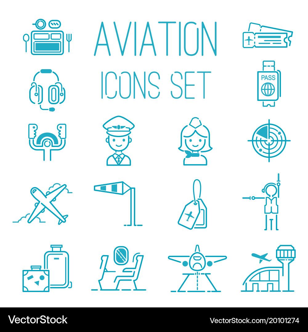 Aviation icons set airline graphic Royalty Free Vector Image