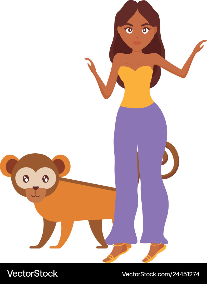 Beautiful woman with exotic monkey character Vector Image