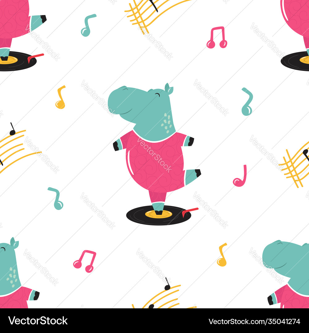 Seamless pattern with cute hippo dancing Vector Image