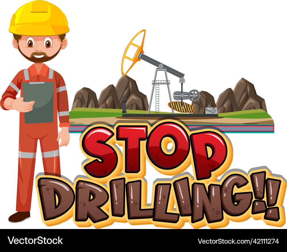 Stop drilling cartoon word logo design Royalty Free Vector