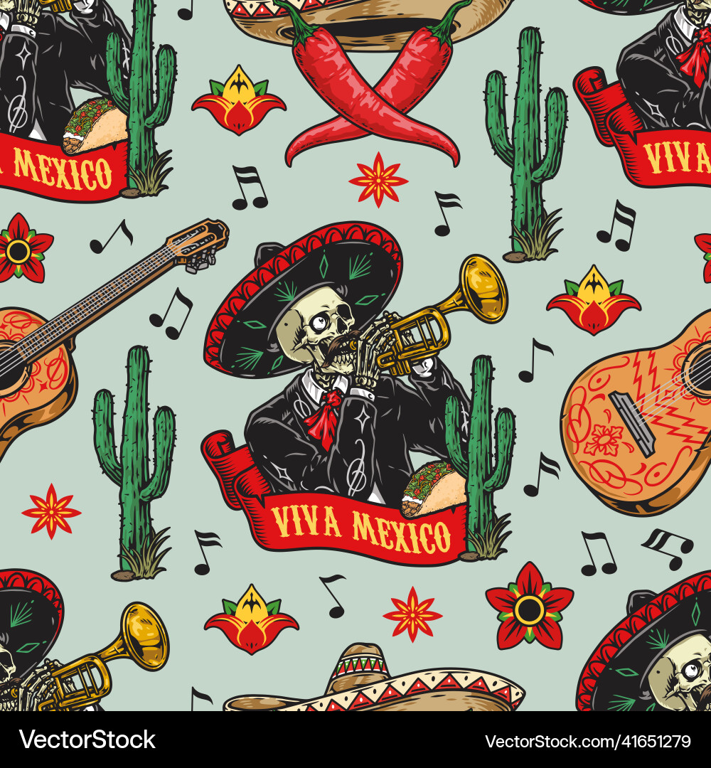 Mariachi musician vintage seamless pattern Vector Image