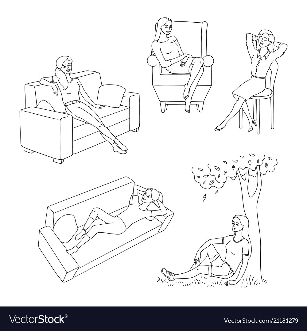 Sketch young woman resting set Royalty Free Vector Image Sketch young woman resting set Royalty Free Vector Image