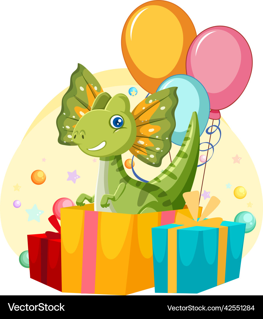 Cute dinosaur themed party cartoon Royalty Free Vector Image